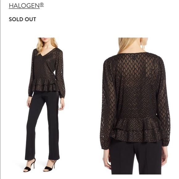 Halogen | Tops | Nwt Halogen Metallic Black Rose Gold Sheer Blouse ...
